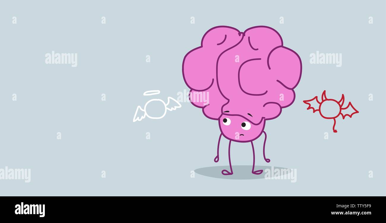 human brain listening to an angel and devil choosing between good and ...