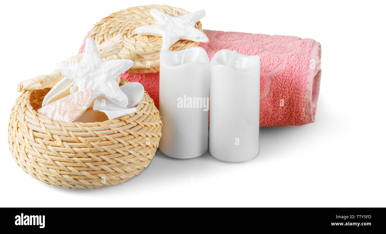 Spa bath shower items isolated on white background Stock Photo - Alamy