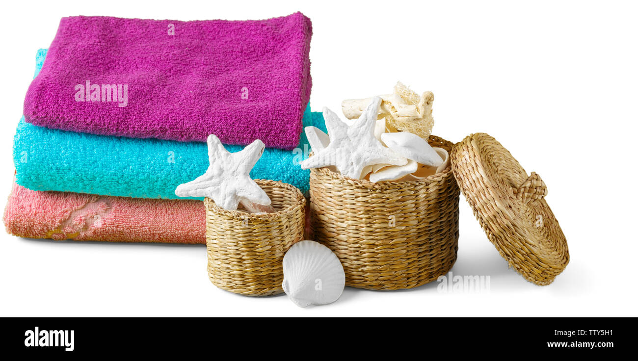 Spa bath shower items isolated on white background Stock Photo - Alamy