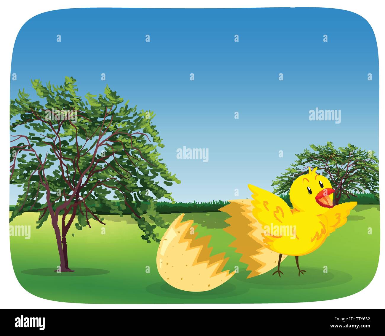 Chick hatching egg in the nature illustration Stock Vector Image & Art ...