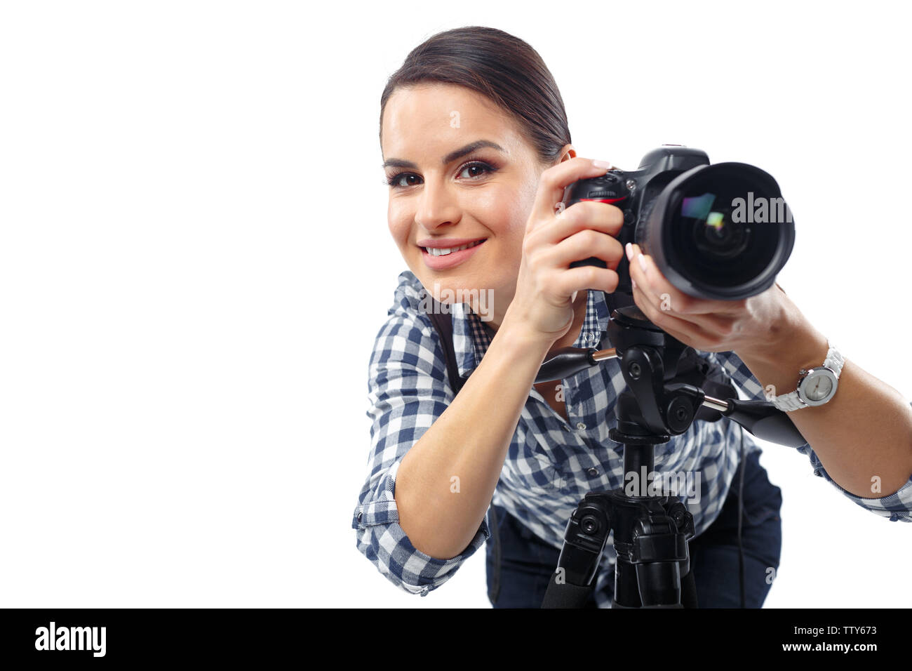 Woman photographer at work Stock Photo - Alamy