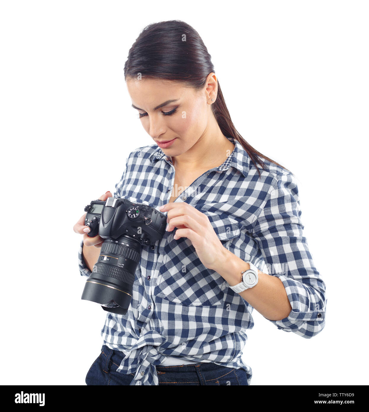 Woman photographer at work Stock Photo - Alamy