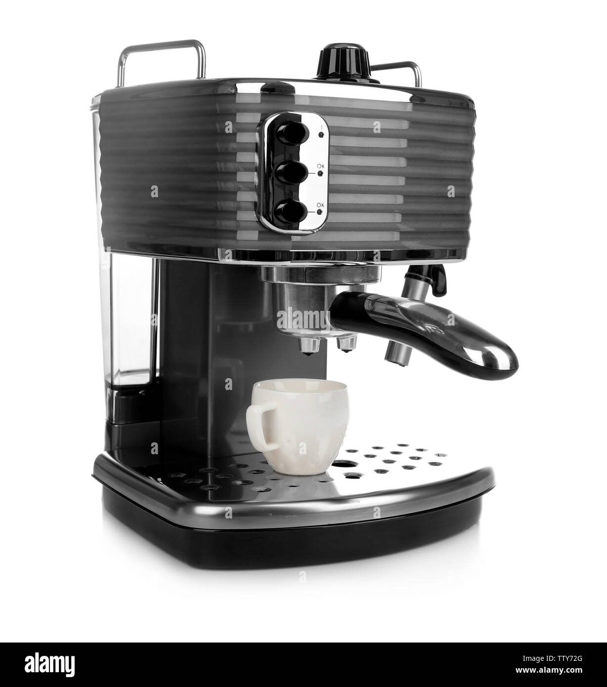 Modern coffee machine isolated on white Stock Photo - Alamy