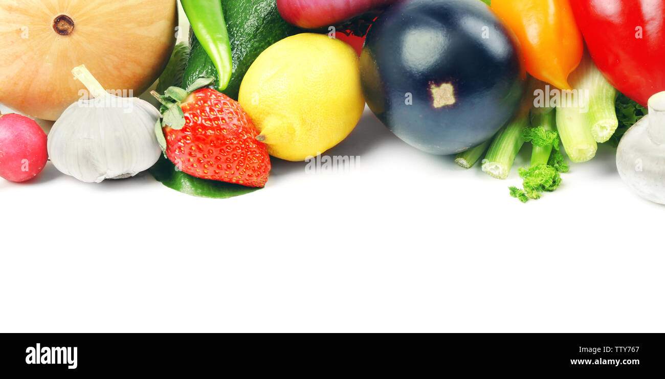 Colourful fruits and vegetables on white background Stock Photo - Alamy