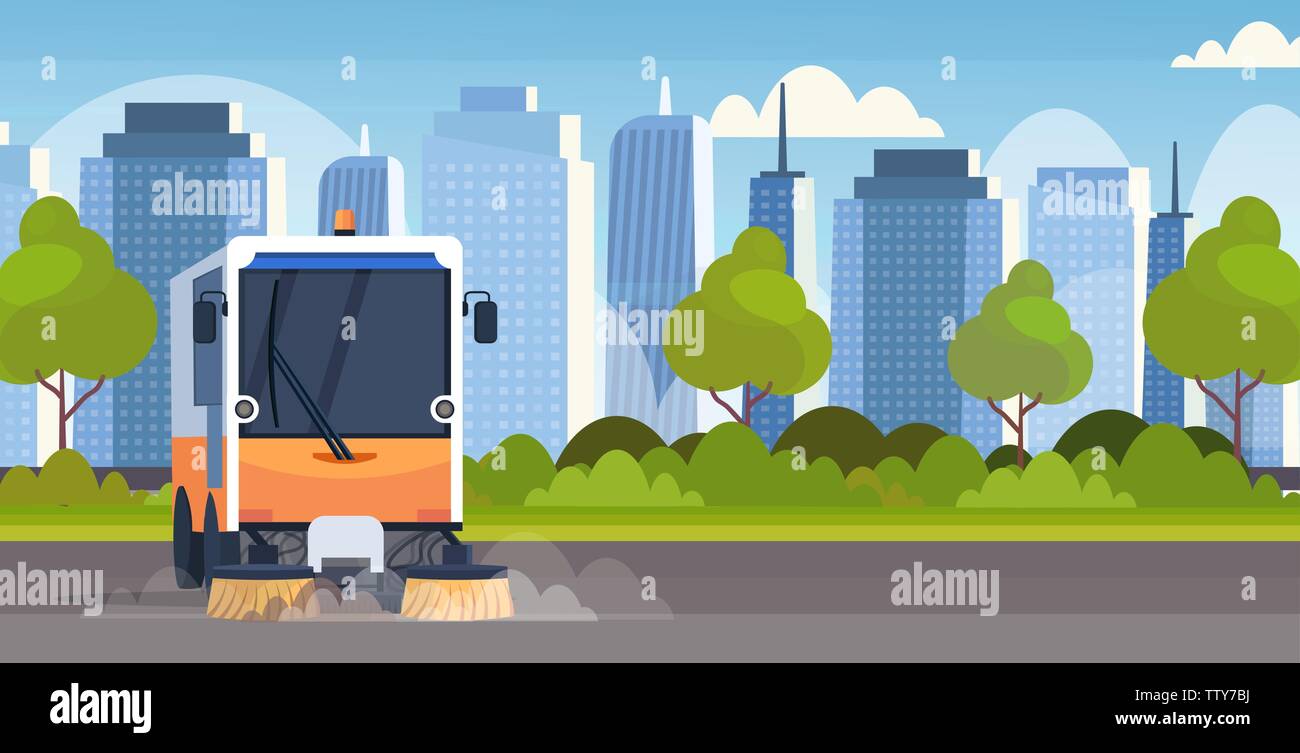 street sweeper truck machine cleaning process industrial vehicle urban ...