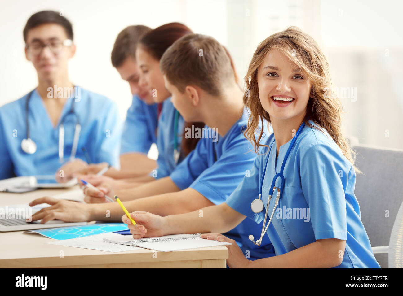Group of medical students having lecture indoors Stock Photo - Alamy