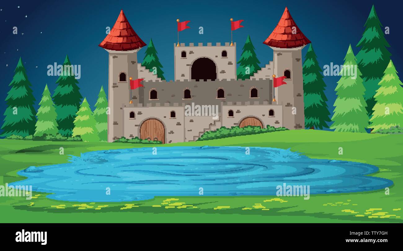 Castle scene at night illustration Stock Vector Image & Art - Alamy