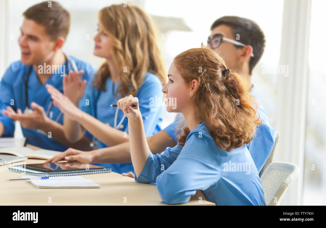 Medical students studying at university indoors Stock Photo - Alamy