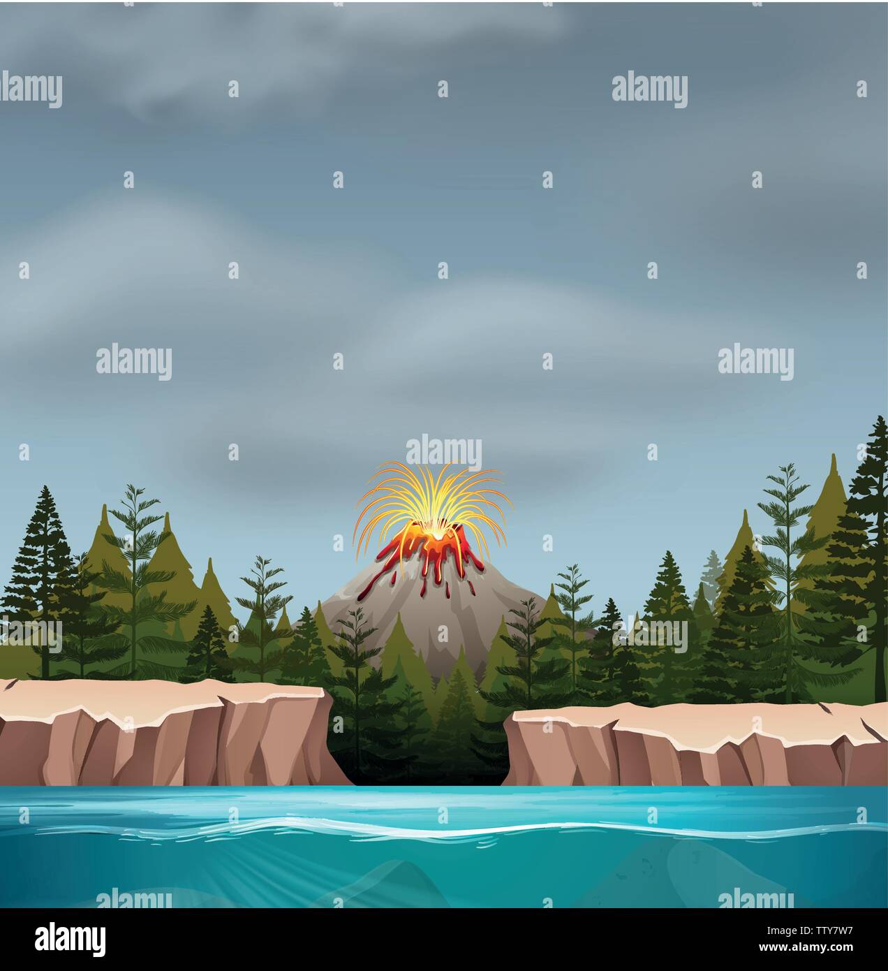 Scene volcano eruption illustration hi-res stock photography and images ...