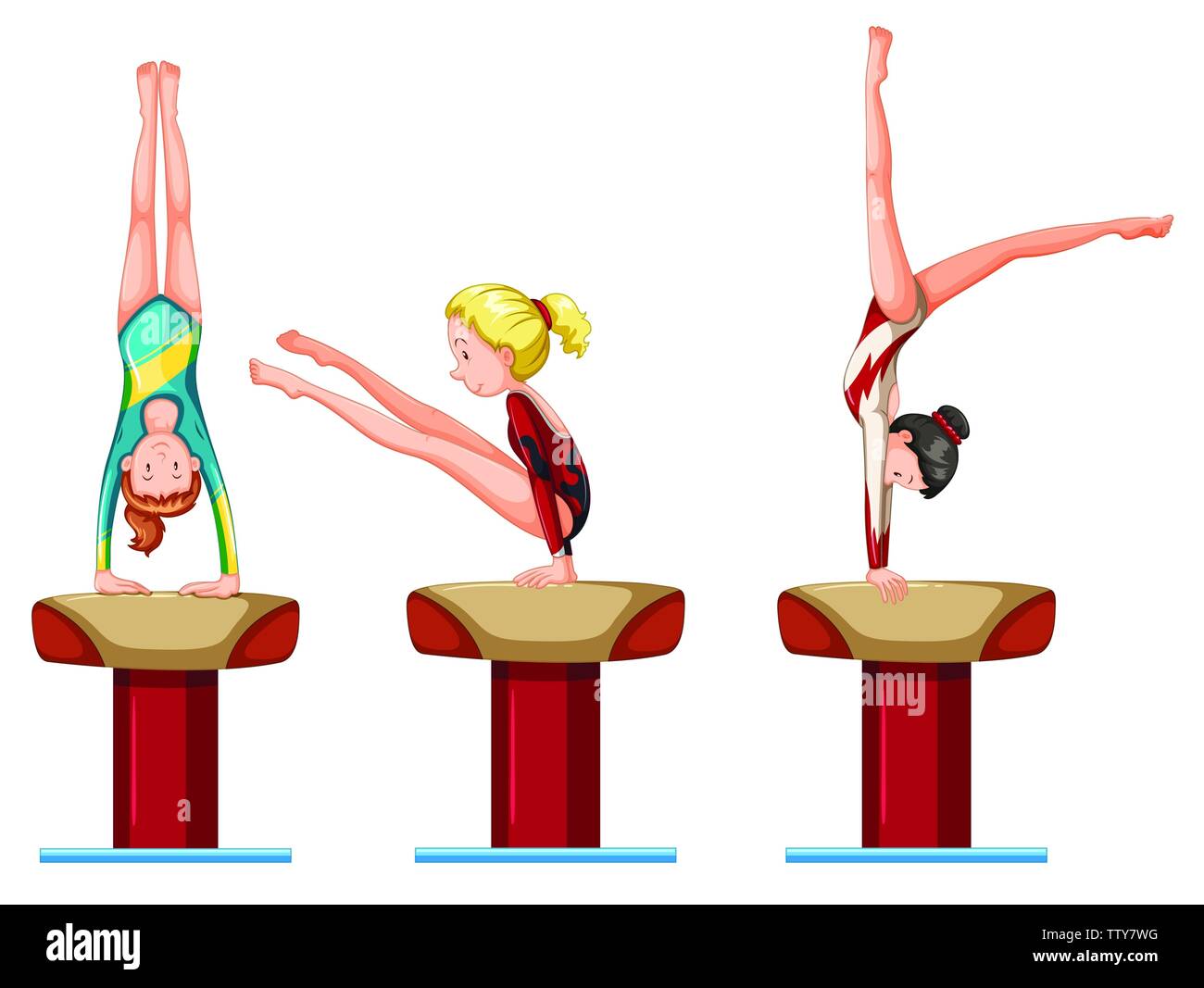 Set of female gymnastics athletes character illustration Stock Vector ...