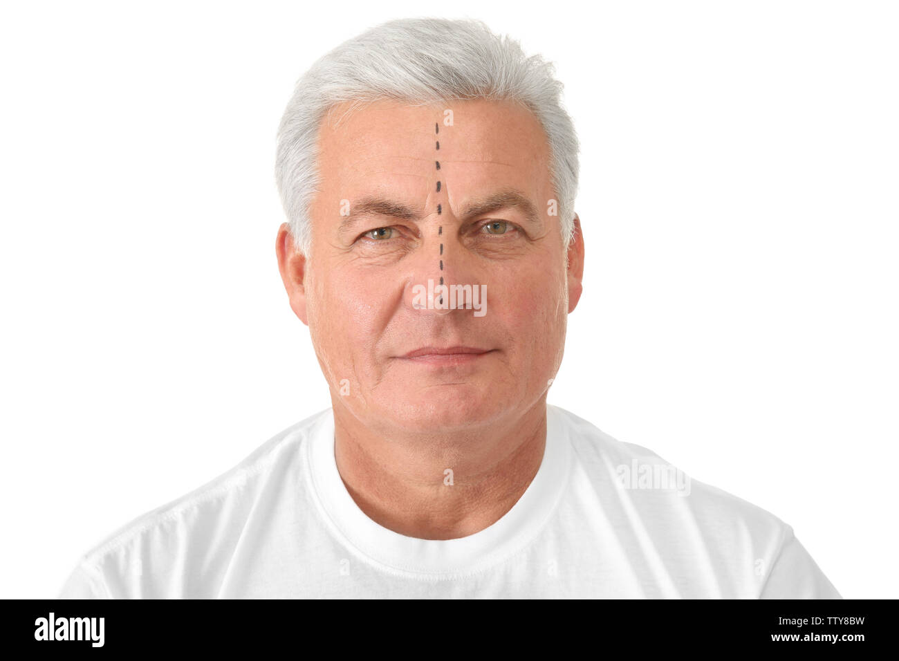 Handsome senior man with marks on white background Stock Photo - Alamy