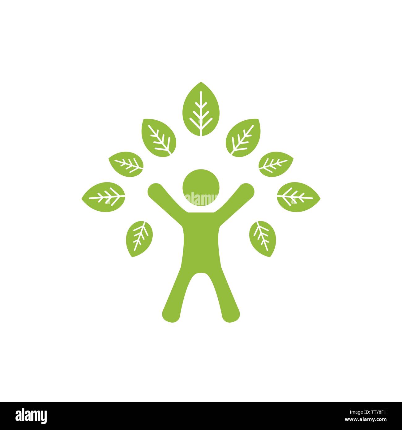 Green man silhouette with leaves. Human tree. Isolated on white. Flat ...