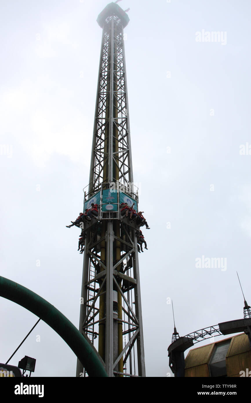 Low angle view of space shot ride, Genting Highlands, Malaysia Stock ...