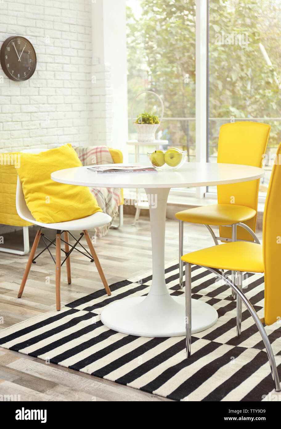 Modern interior on window background Stock Photo - Alamy