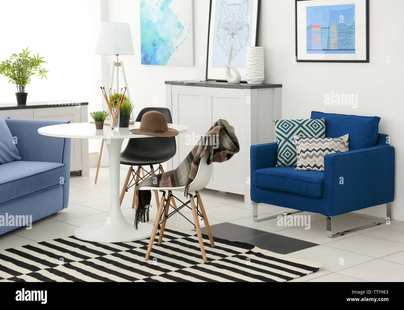 Modern interior on light background Stock Photo - Alamy