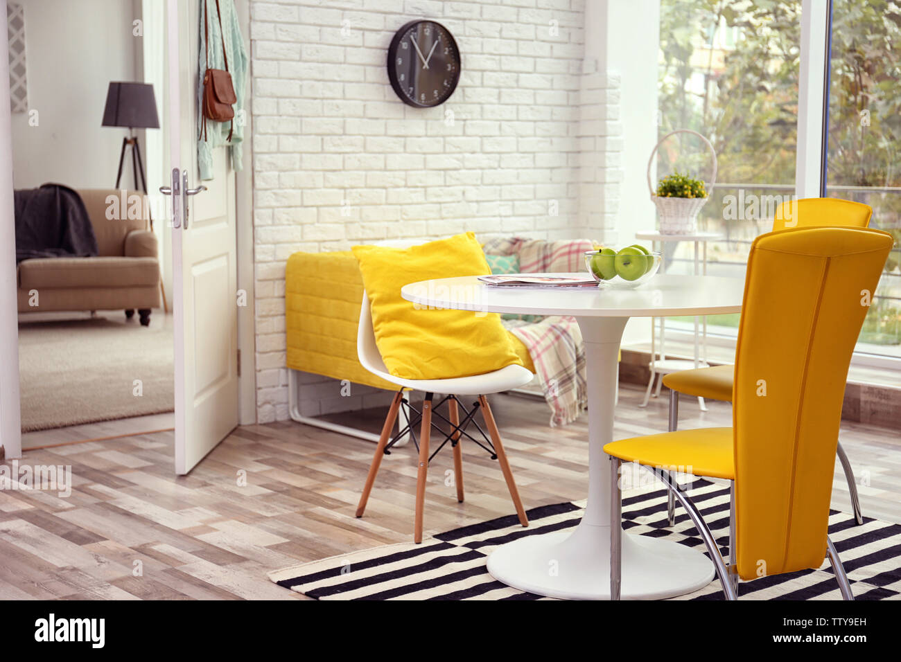 Modern interior on window background Stock Photo - Alamy