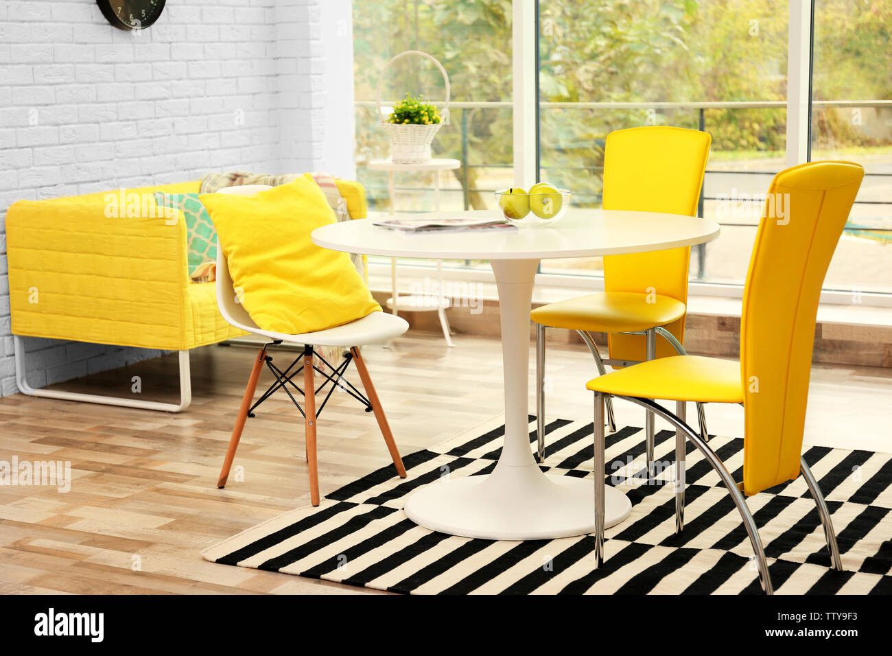 Modern interior on window background Stock Photo - Alamy
