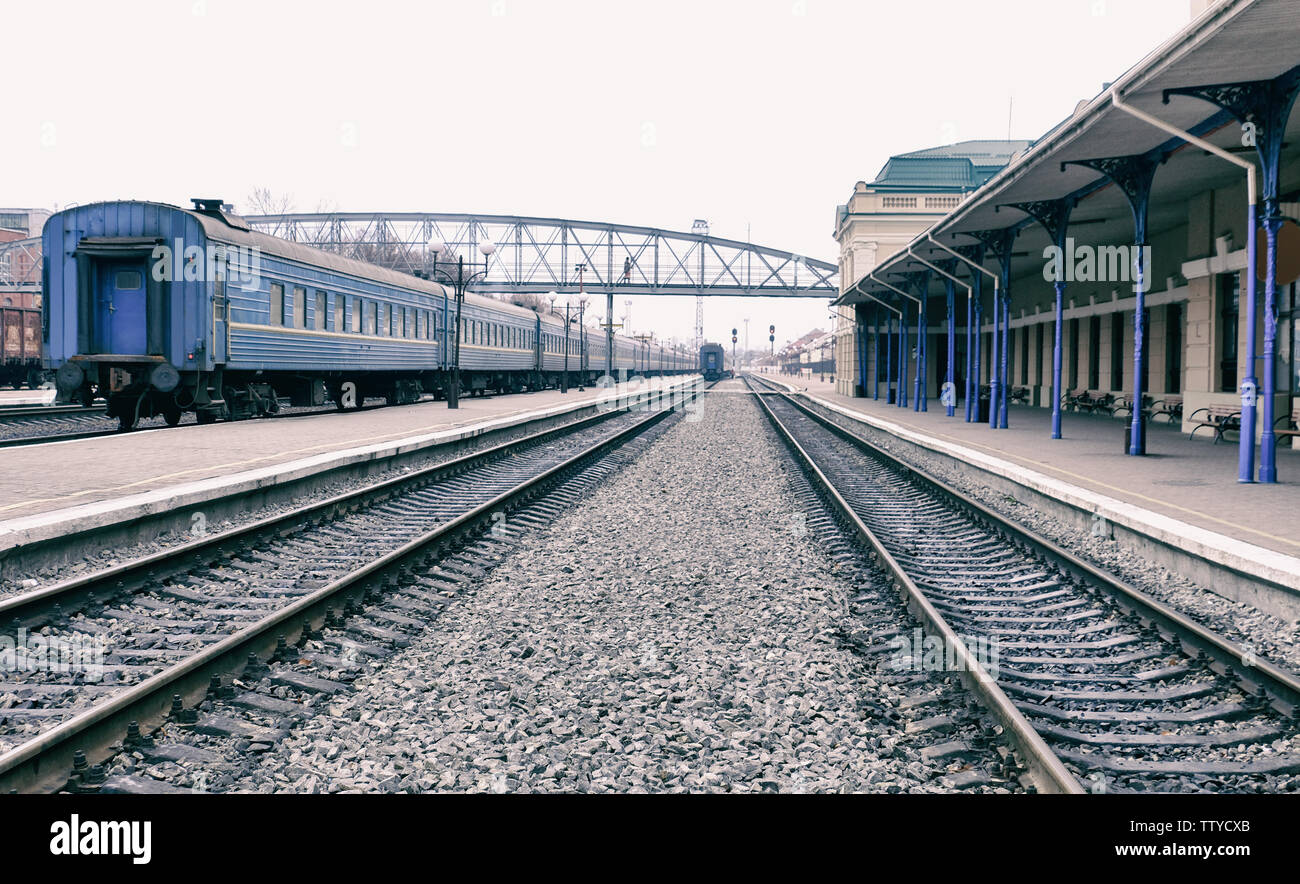 Railway tracks on station Stock Photo - Alamy