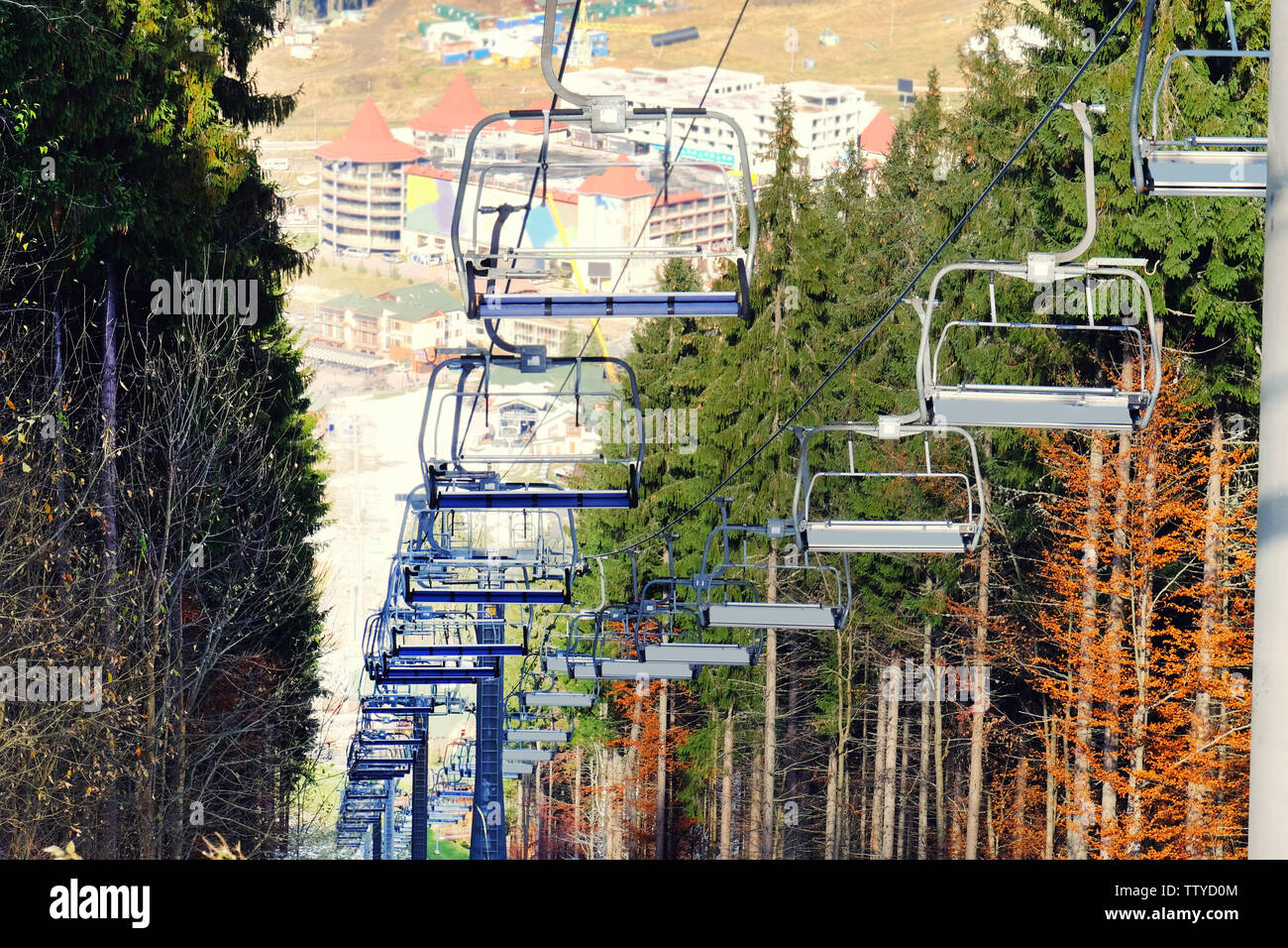 Modern ropeway at resort near forest Stock Photo - Alamy
