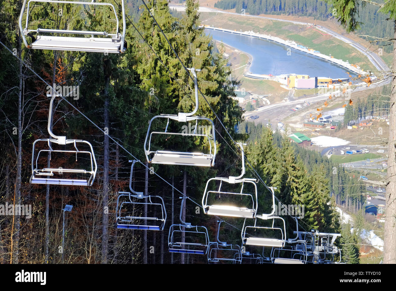 Modern ropeway at resort near forest Stock Photo - Alamy