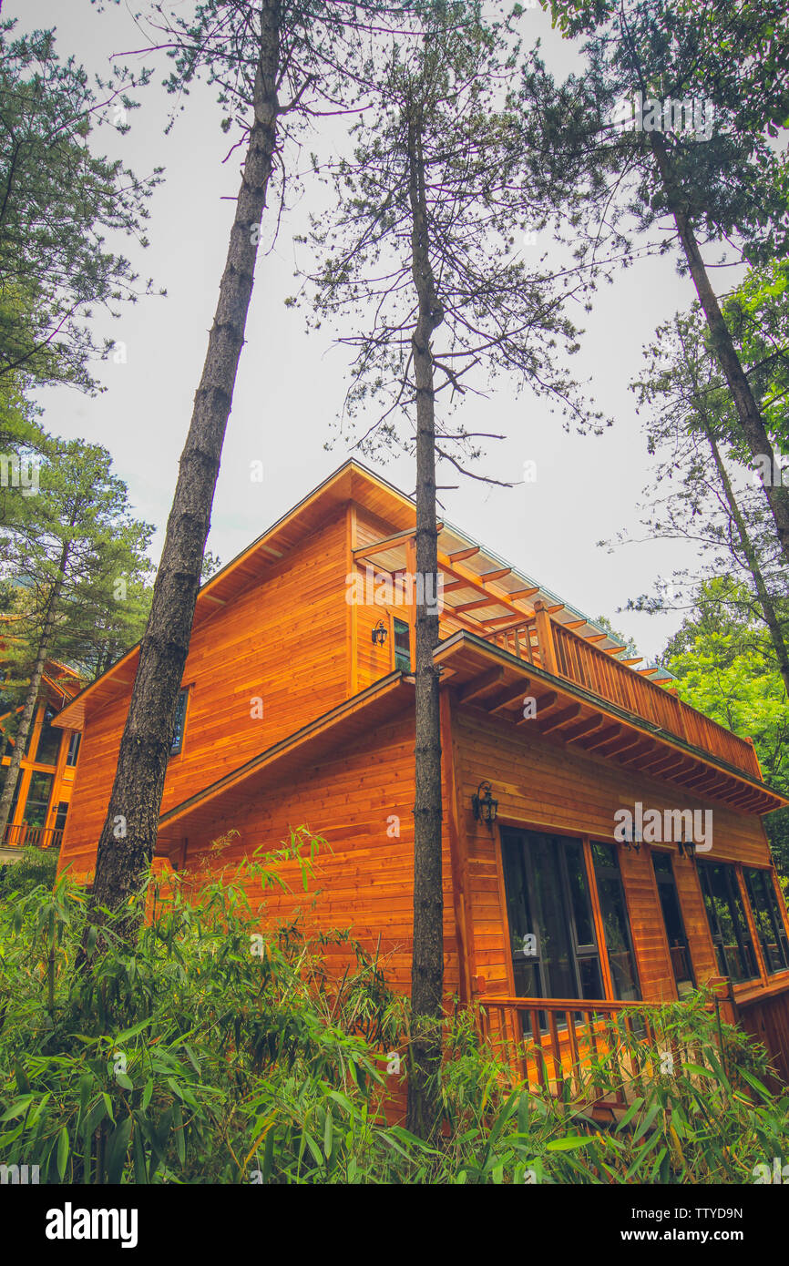 Forest wooden huts Stock Photo - Alamy
