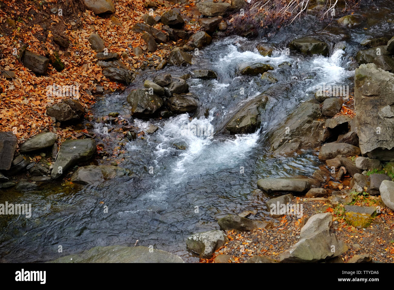 Stream flowing through rocky path in mountains Stock Photo - Alamy