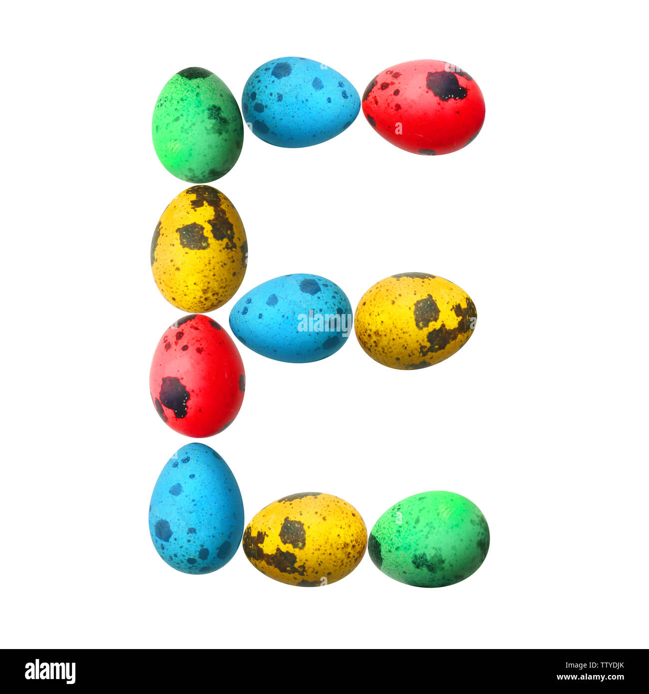 Letter E made of Easter eggs on light background Stock Photo - Alamy