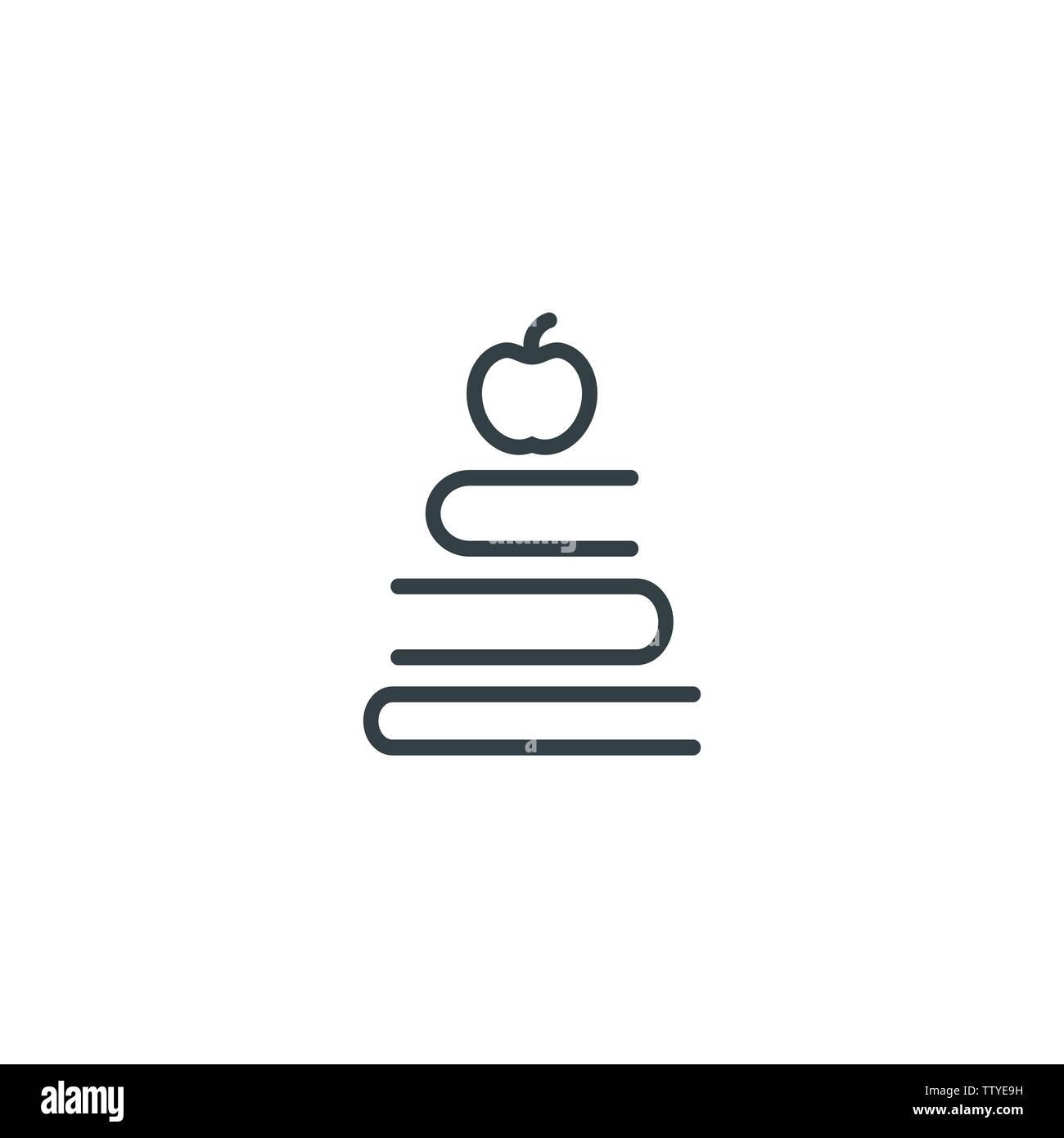 stack of books outline silhouette and apple. Isolated on white ... stack of books outline silhouette and apple. Isolated on white ...