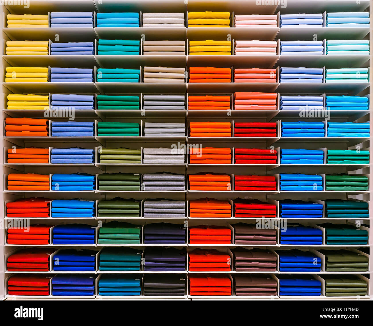 Colorful rainbow clothes background .Various vibrant color shirts ...