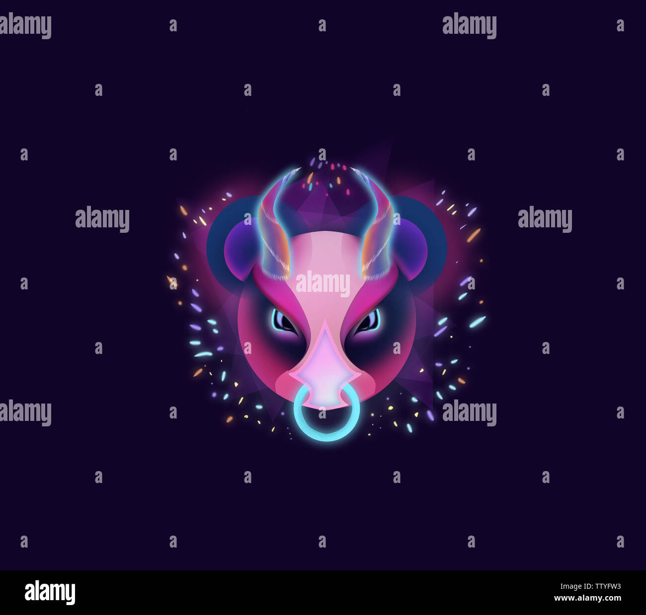 Colorful glowing cow head Stock Photo - Alamy