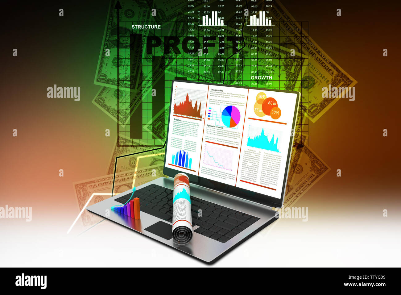 Laptop showing a financial report Stock Photo - Alamy