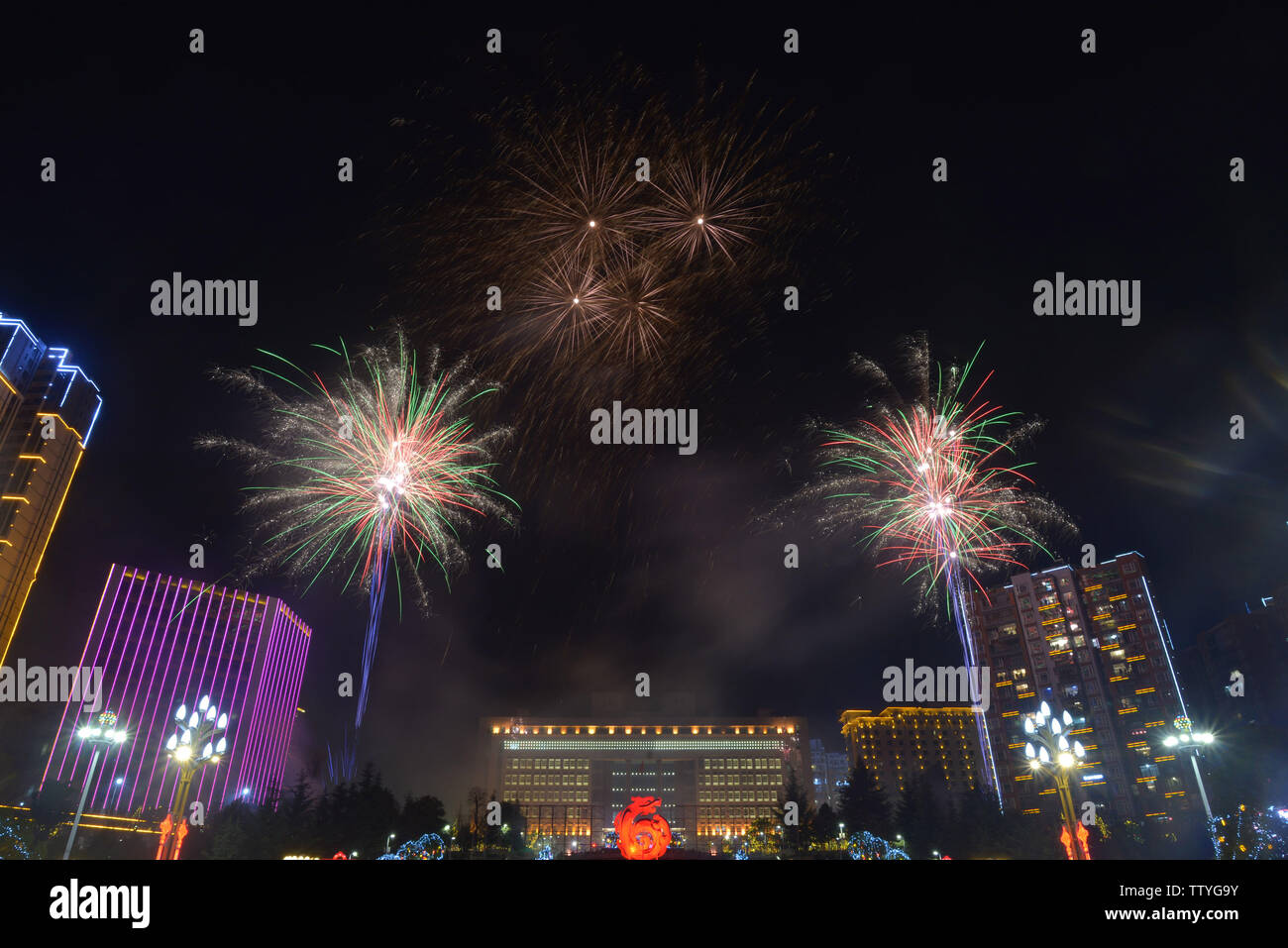 The beauty of the beam of fireworks Stock Photo - Alamy