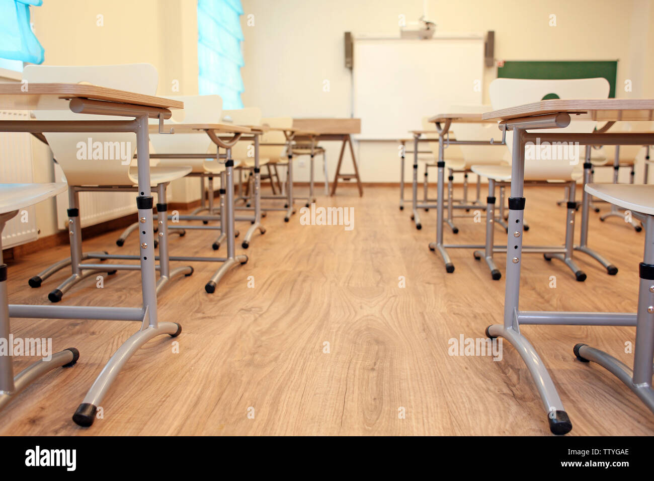 Empty classroom with chairs and desks Stock Photo - Alamy