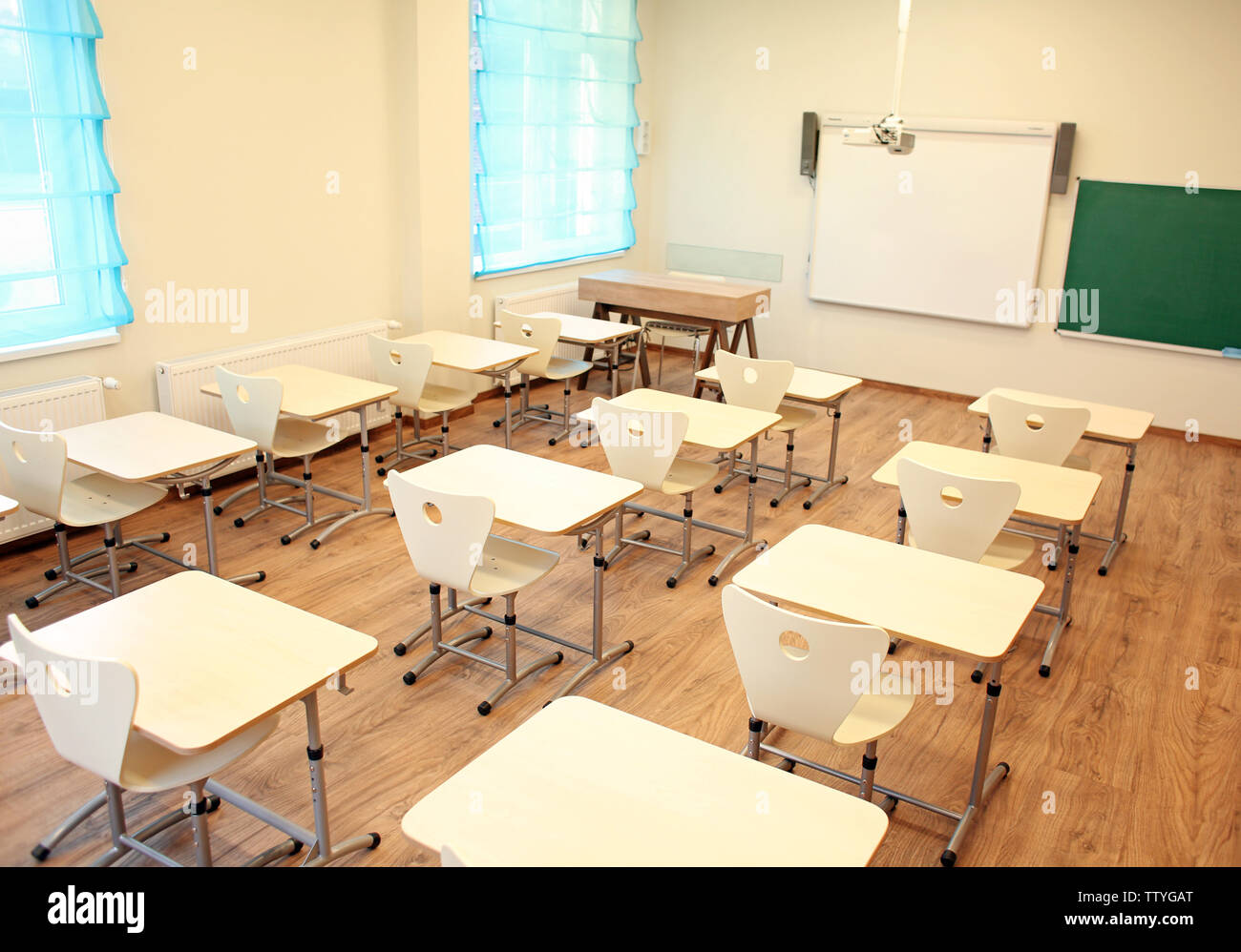 Empty classroom with chairs and desks Stock Photo - Alamy