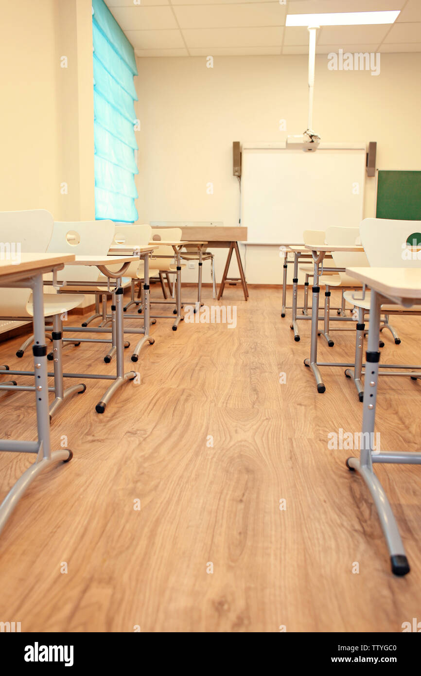 Empty classroom with chairs and desks Stock Photo - Alamy