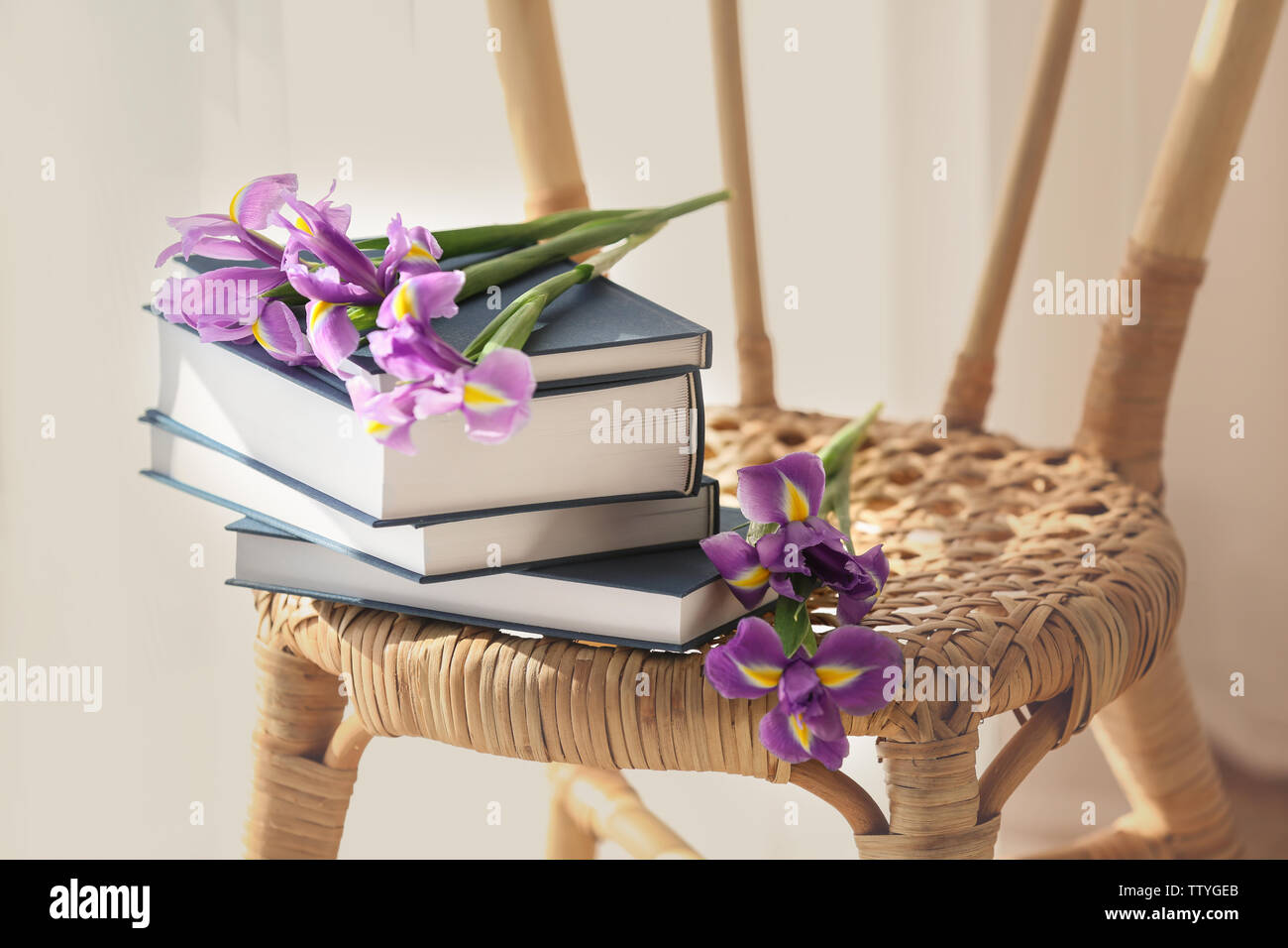 New books on chair indoors Stock Photo - Alamy