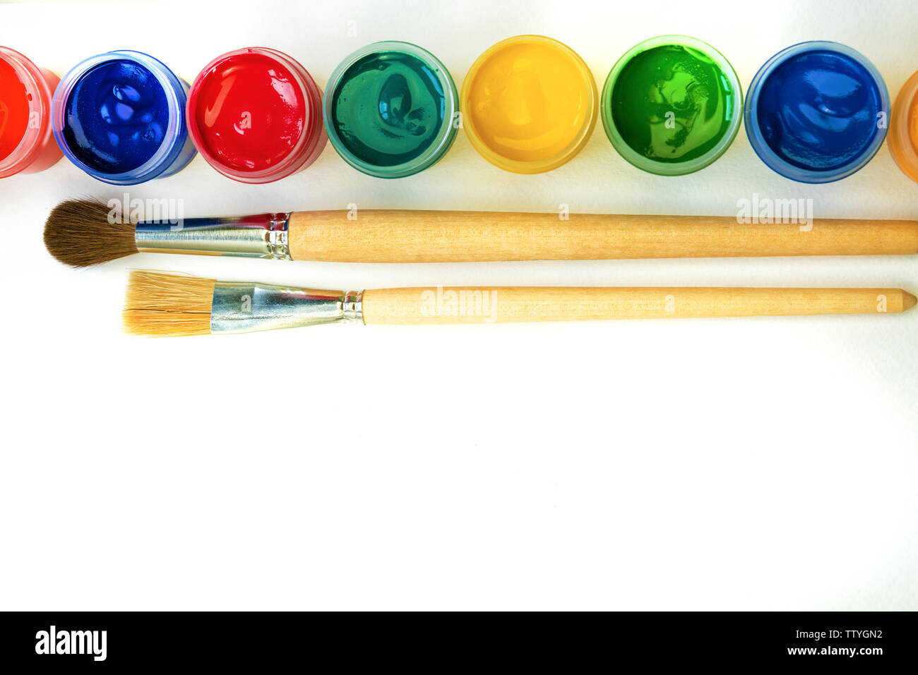 Creative background with art supplies on white background Stock Photo ...