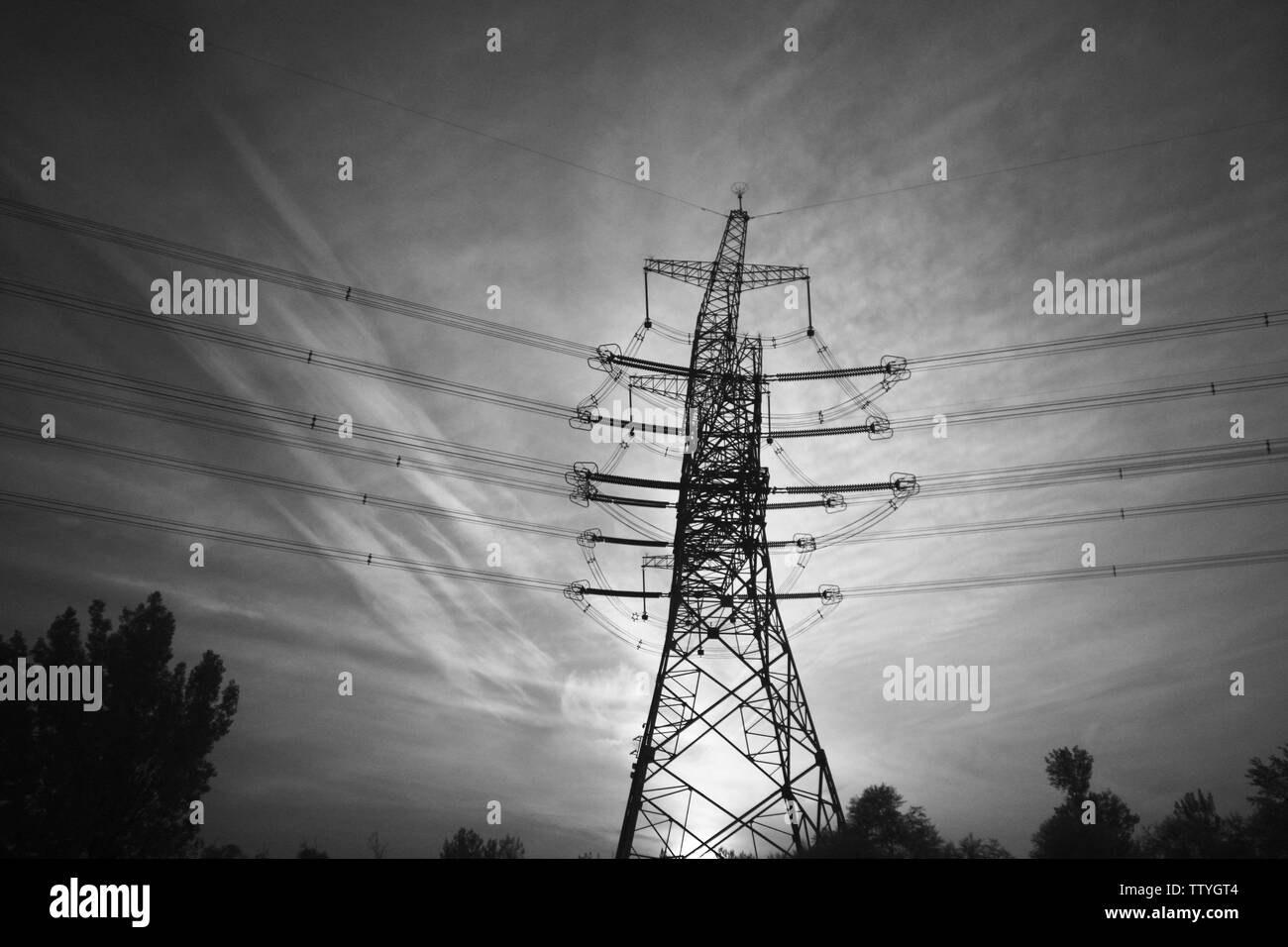 High pressure electric tower Black and White Stock Photos & Images - Alamy