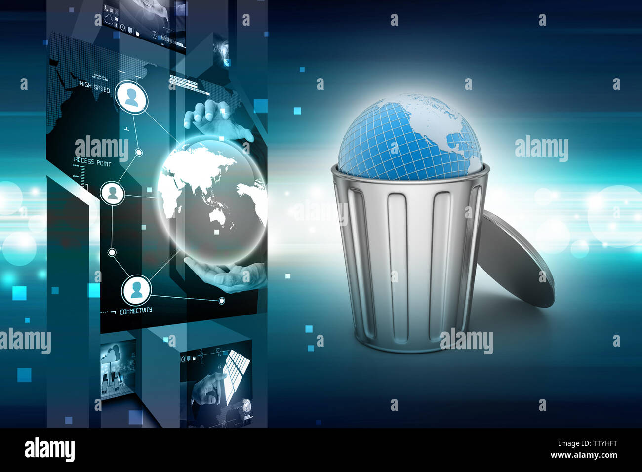 Globe in trash bin Stock Photo - Alamy