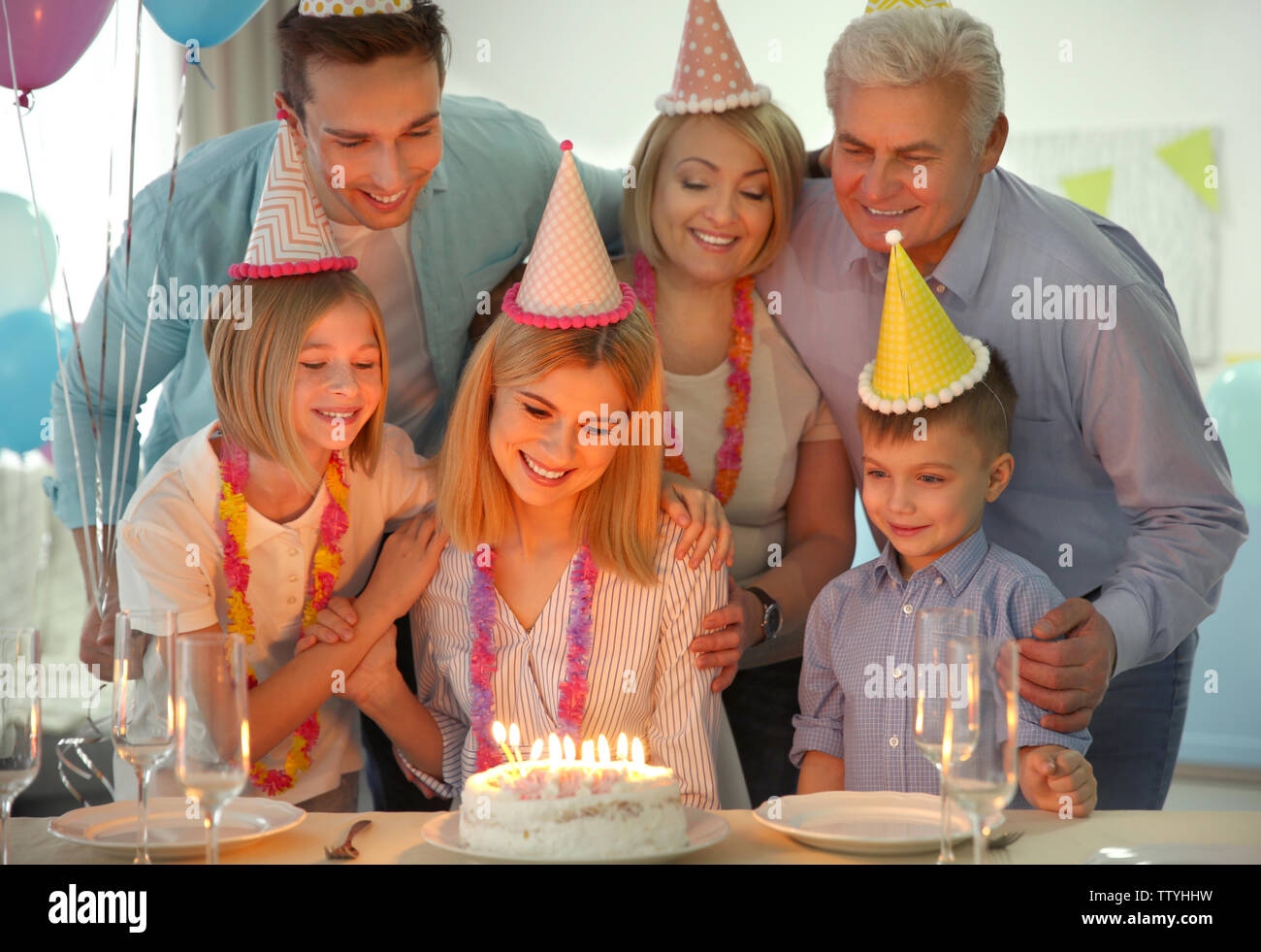 Birthday party in big happy family Stock Photo - Alamy