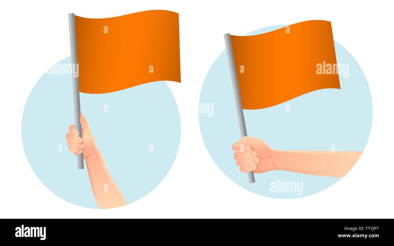 Orange flag in hand. illustration of orange flag Stock Photo - Alamy