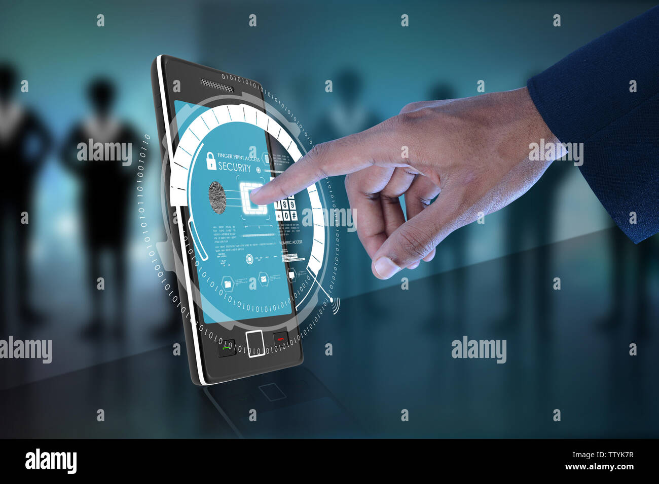 Businessman pressing virtual buttons Stock Photo - Alamy