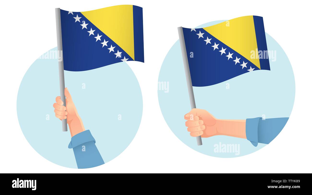 Bosnia and Herzegovina flag in hand. Patriotic background. National ...