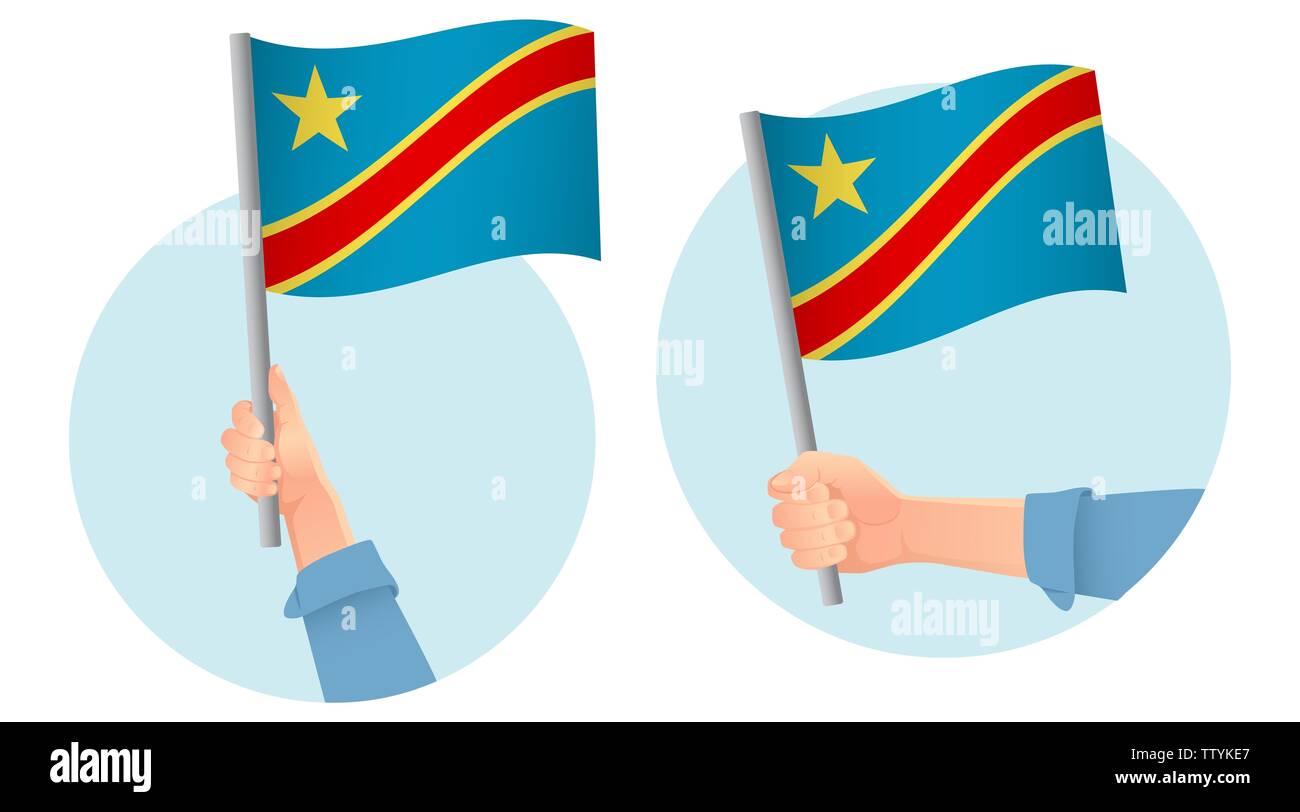 Democratic Republic of the Congo flag in hand. Patriotic background ...