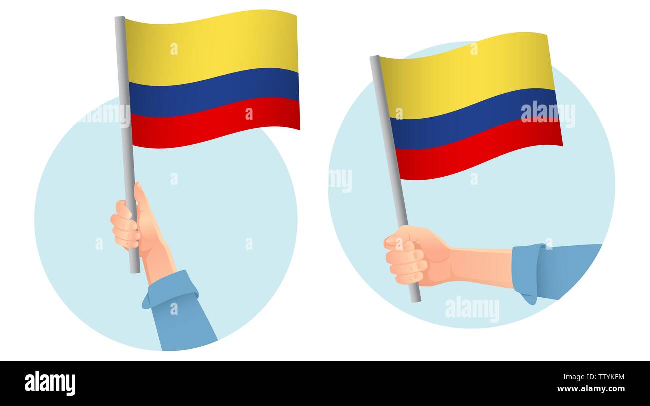 Colombia flag in hand. Patriotic background. National flag of Colombia ...