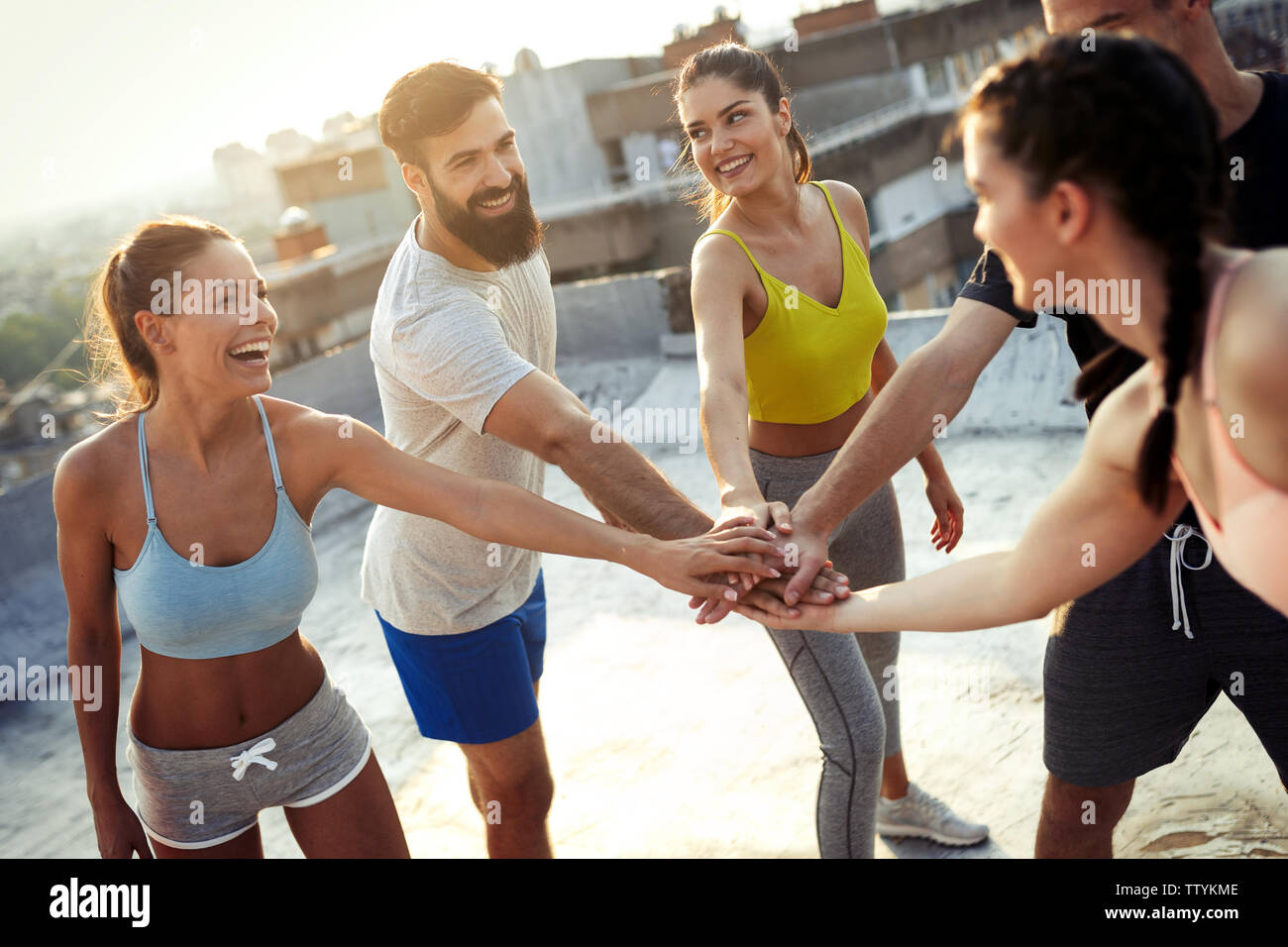 Fitness, friendship, sport and healthy lifestyle concept - group of ...