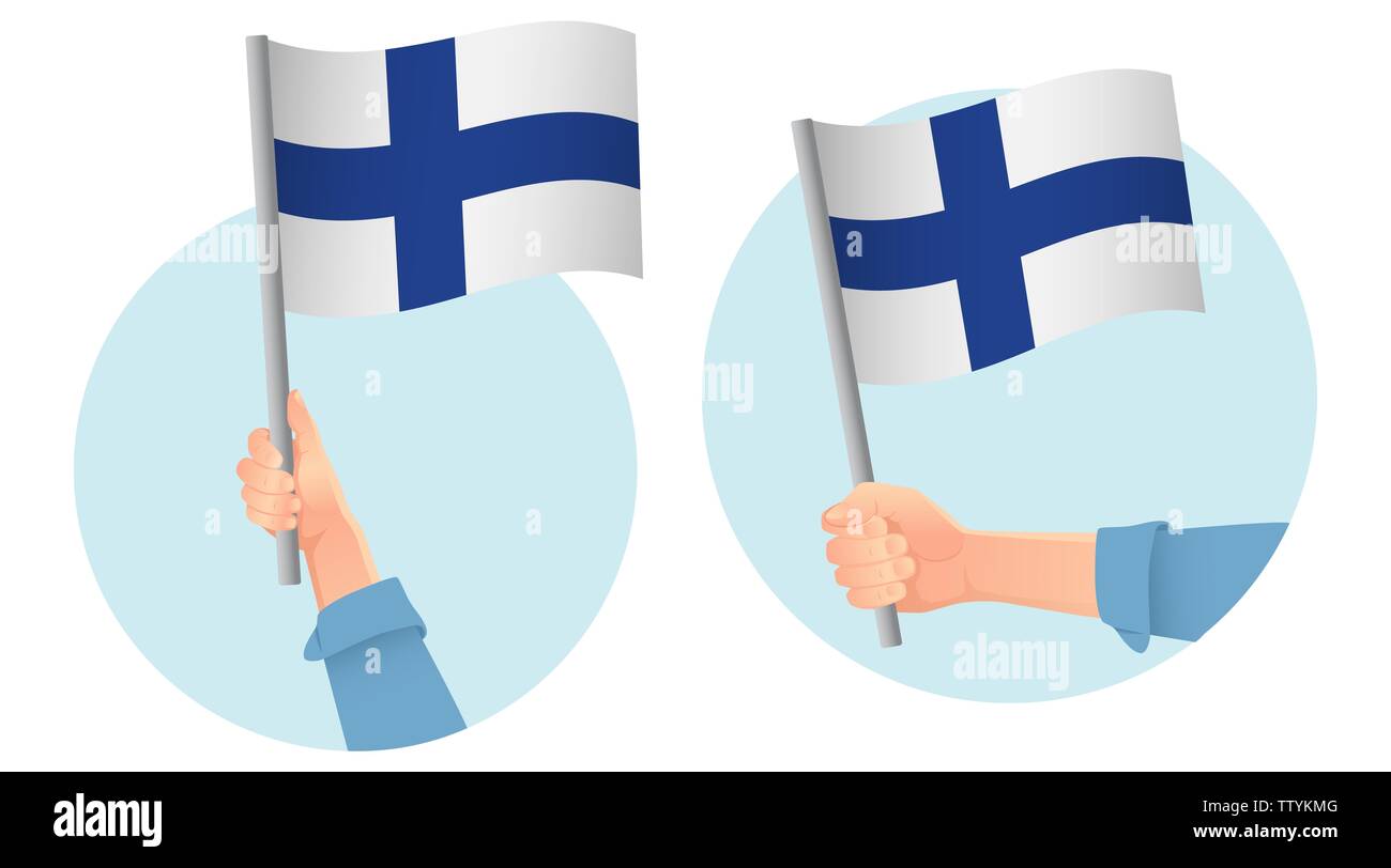 Finland flag in hand. Patriotic background. National flag of Finland ...
