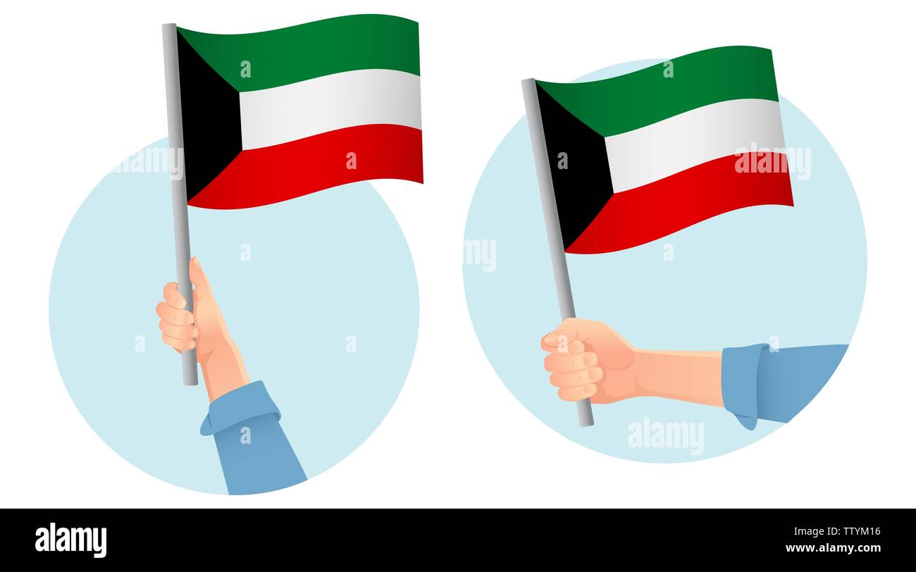 kuwait flag in hand. Patriotic background. National flag of Kuwait ...