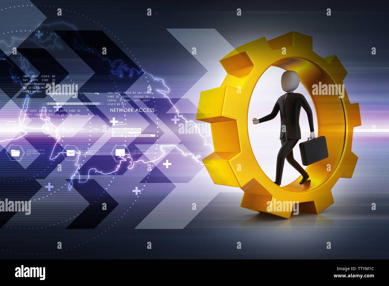 Business man running in gear wheels Stock Photo - Alamy