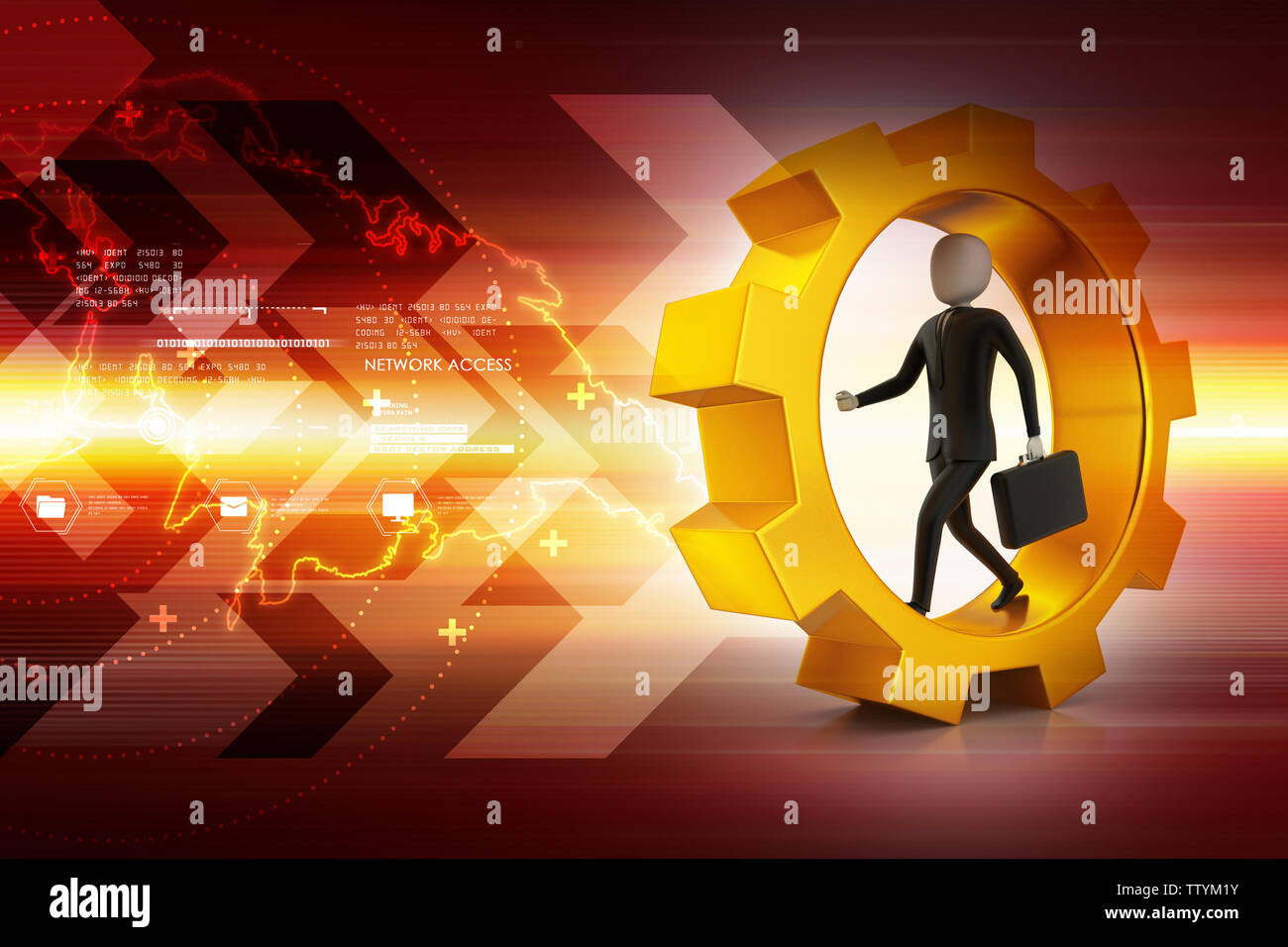 Business man running in gear wheels Stock Photo - Alamy